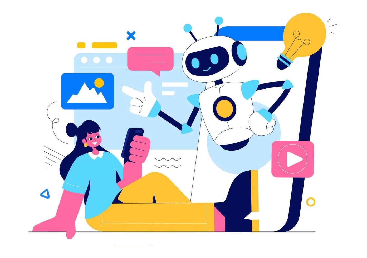 Artificial Intelligence Digital Brain Illustration with Programmer and ...