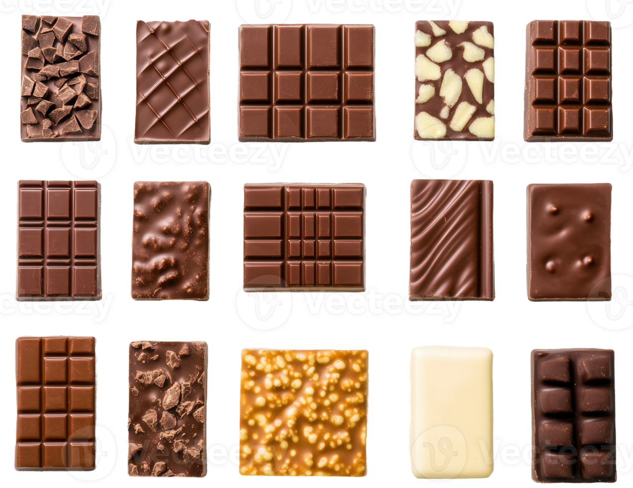 Assorted Chocolate Bars Arranged In A Grid Pattern Showcasing Various Textures And Flavors Cut