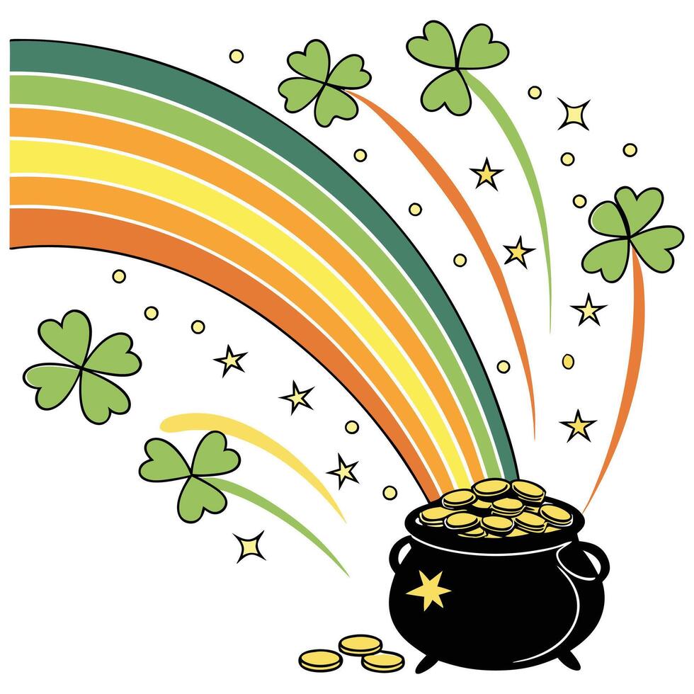 Pot of Gold Burst Design with Rainbow, Clovers, and Sparkles for St ...
