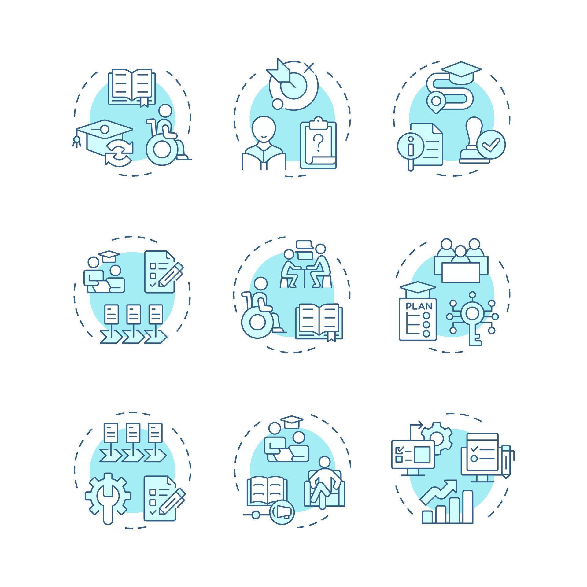 Special education soft blue concept icons. Inclusive classes for ...