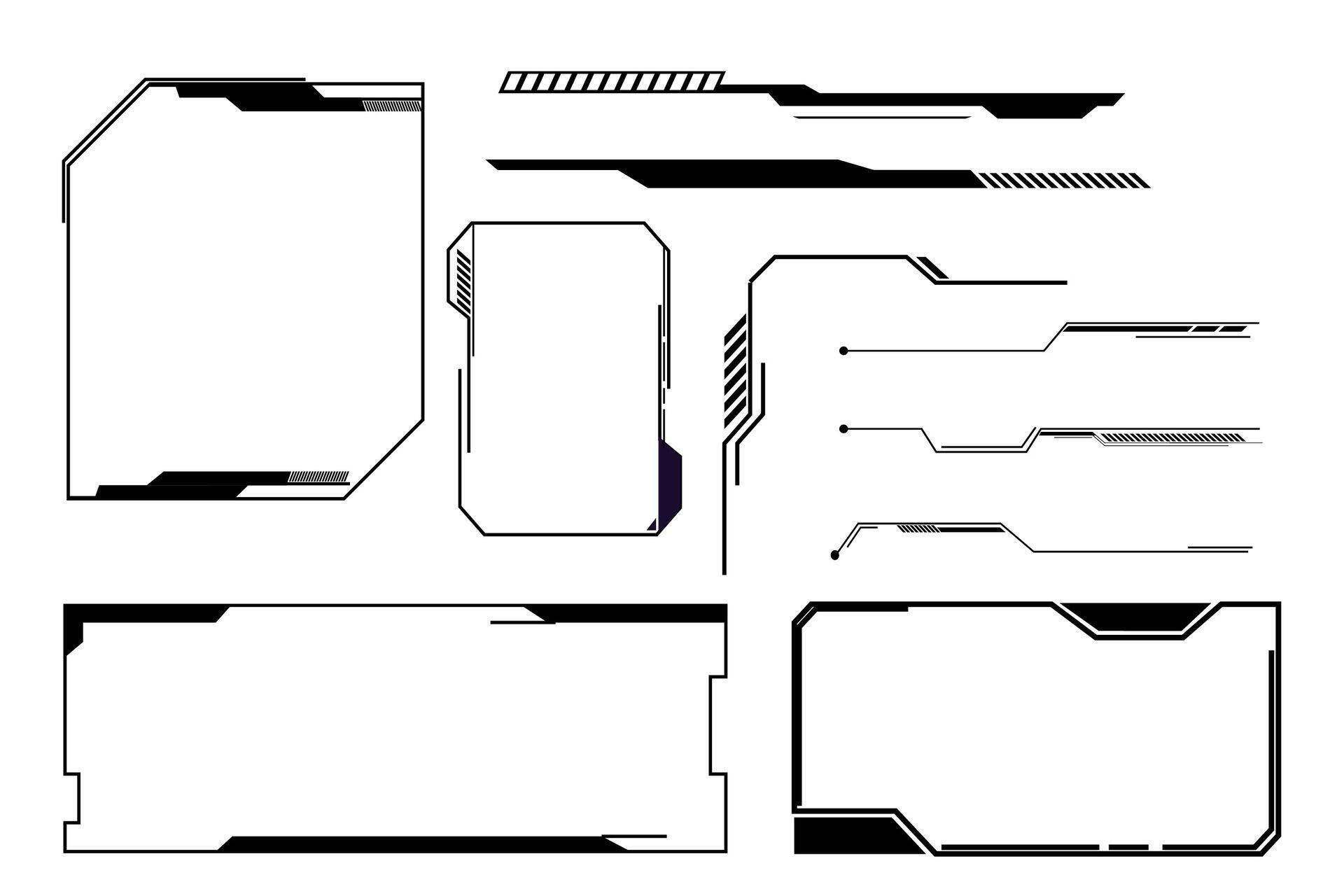 Futuristic HUD frames, borders text box game menu ui panel. Line tech ...