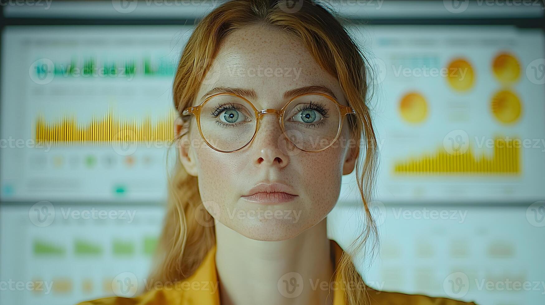 Data-driven business analysis in 2025, high-tech workspace, team collaborating with advanced ...