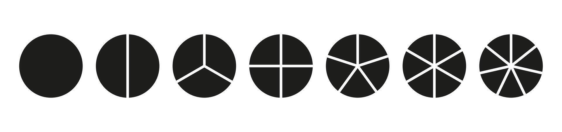 Circle division on 1, 2, 3, 4, 5, 6, 7 equal parts. Infographic minimalist set. Coaching blanks ...