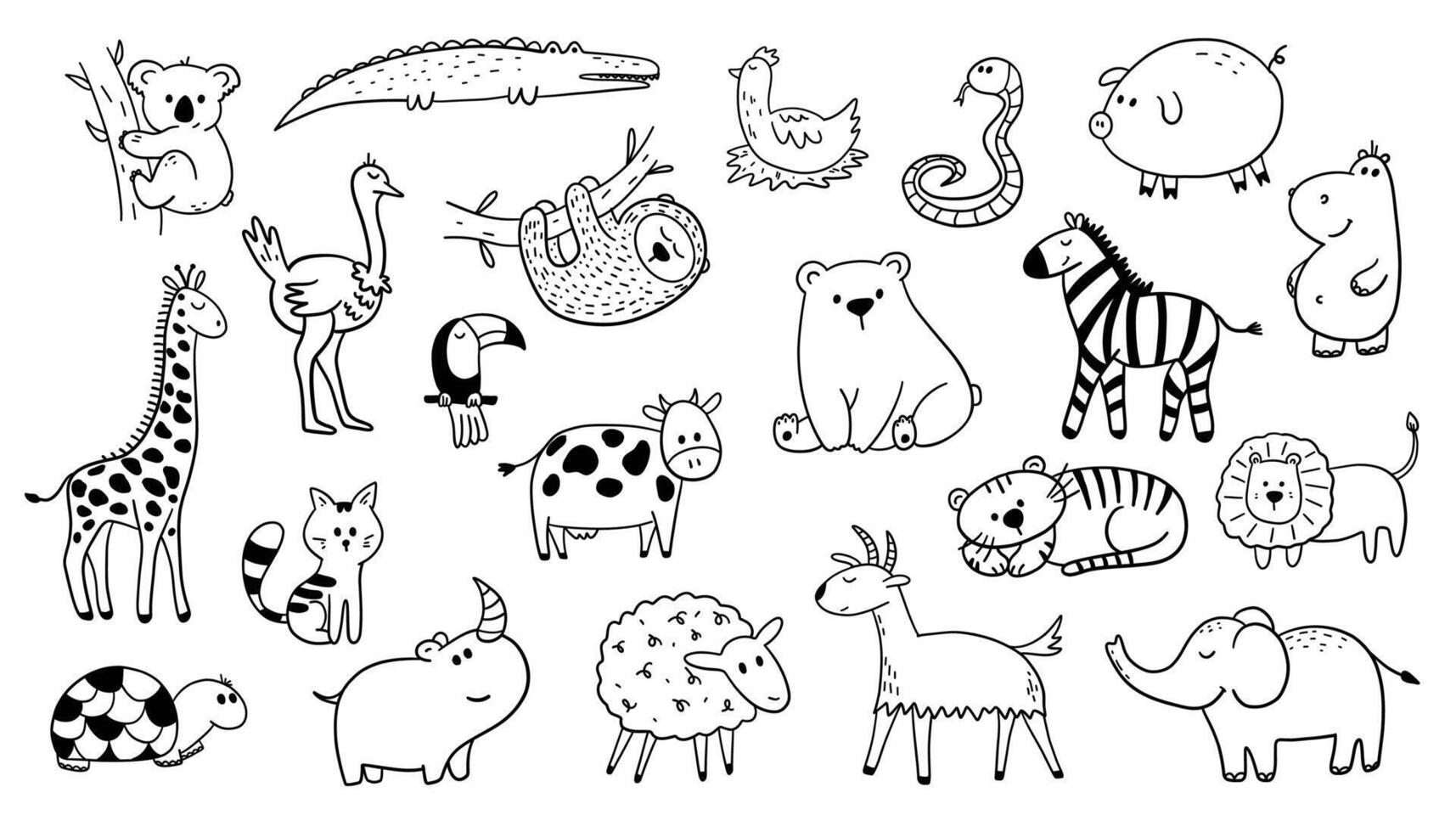 Set of hand drawn doodle cartoon animals. illustration. 53558967 Vector ...