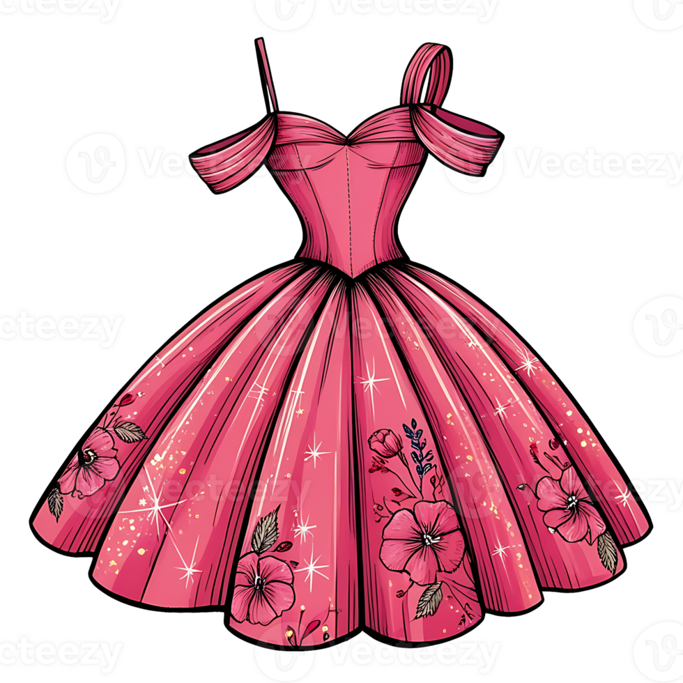 Pink dress with flowers on it, on a transparent background 53571615 PNG