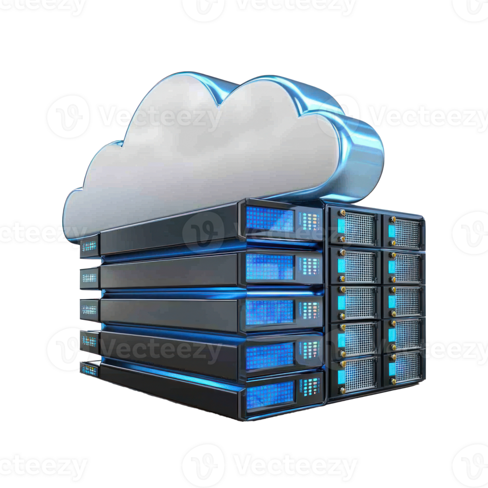3D Digital cloud and database storage side view isolate on transparency ...