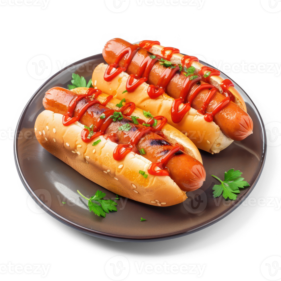 two hot dogs with ketchup on a plate on a transparency background 53573394 PNG