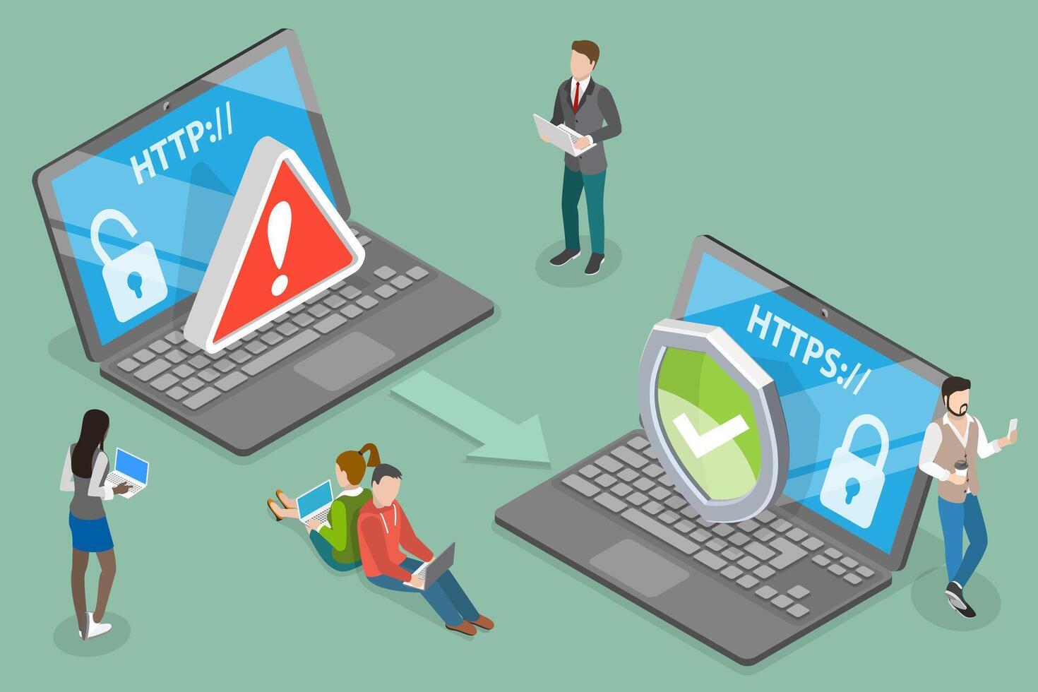 3D Isometric Flat Conceptual Illustration of HTTP Vs HTTPS Protocol ...