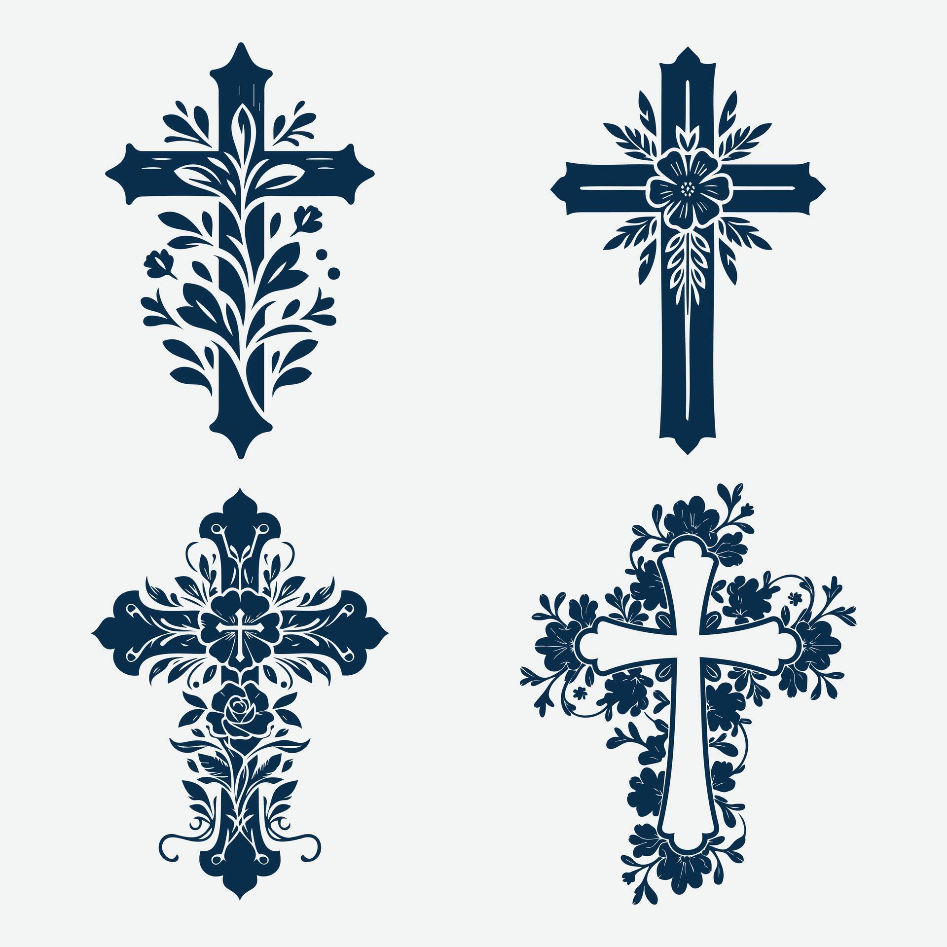 Cross Icon Set Silhouette Style Christian Cross Set Cross Shape 53575247 Vector Art At Vecteezy