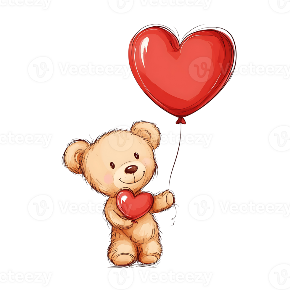 Cute Teddy Bear Holding Red Heart Balloon Perfect For Expressing Love