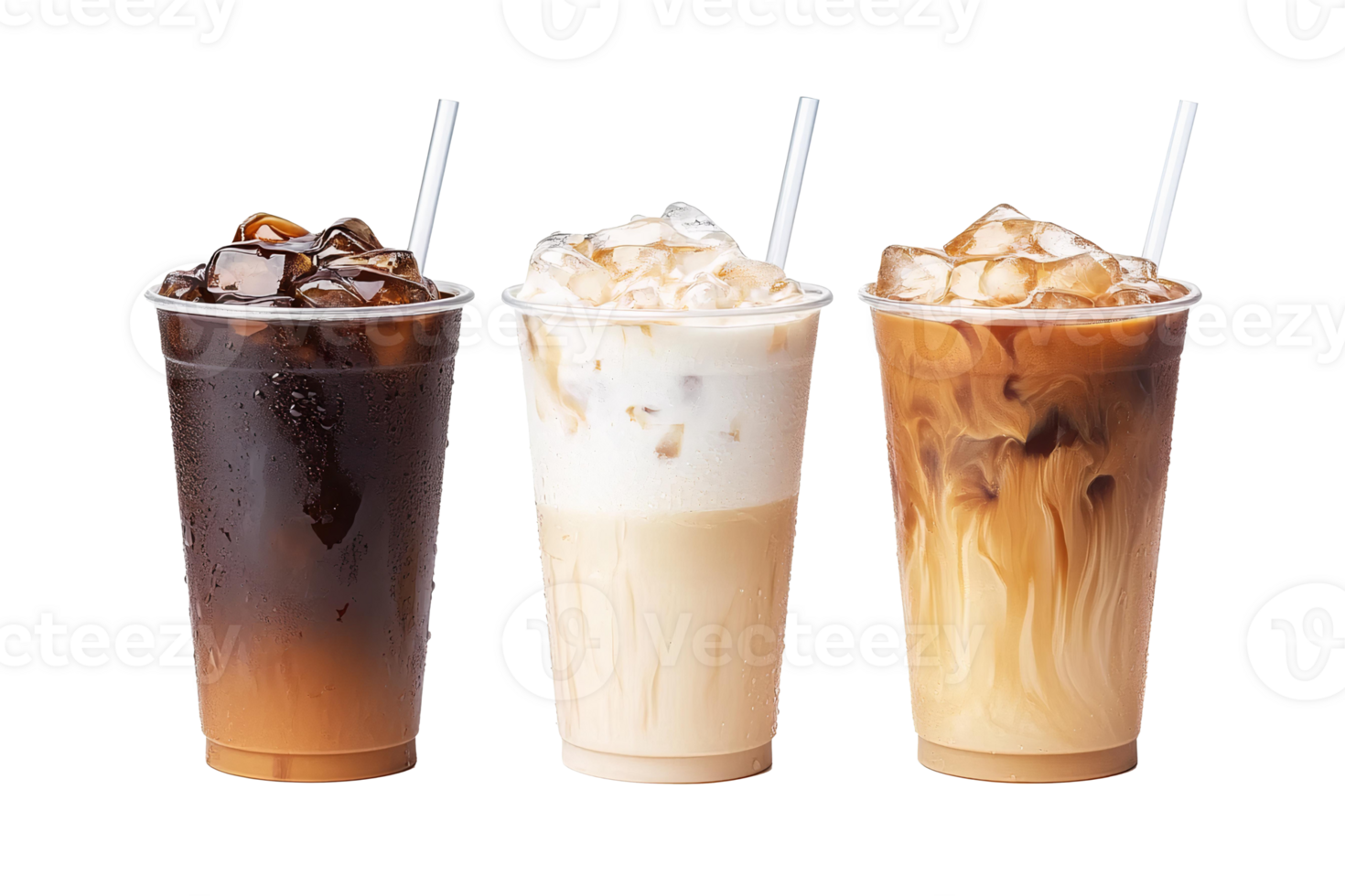 Three different types of iced coffee in cups 53579019 PNG Three different types of iced coffee in cups 53579019 PNG