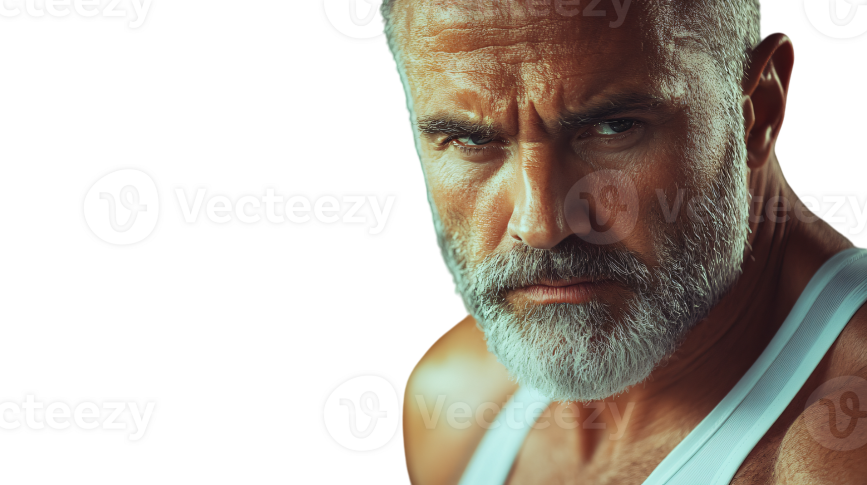 Intense Mature Man Portrait Serious Strong Gray Hair Beard Closeup ...