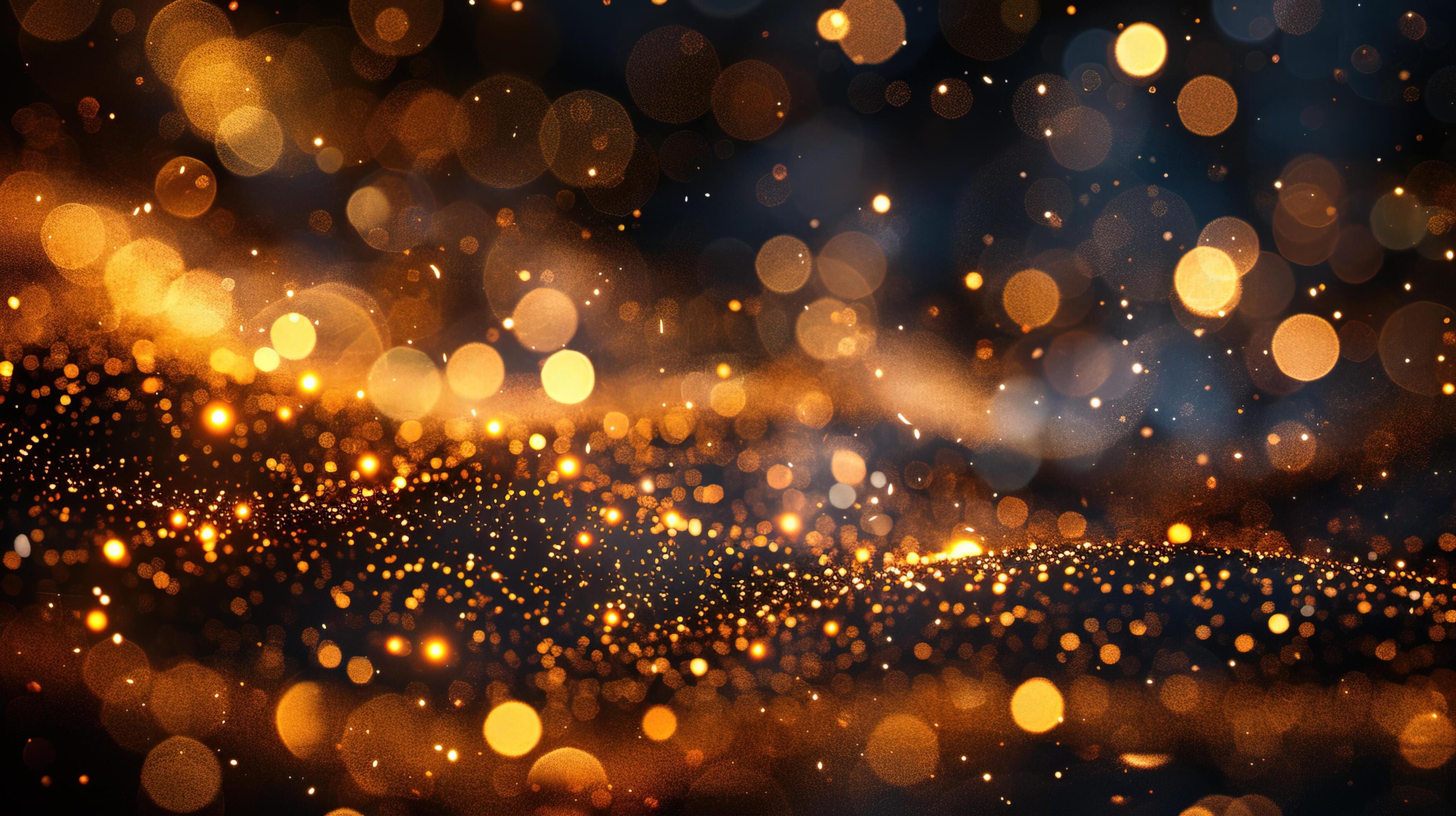 Golden Particles Bokeh Abstract Background With Shining Gold Floating Dust Particles Flare Star