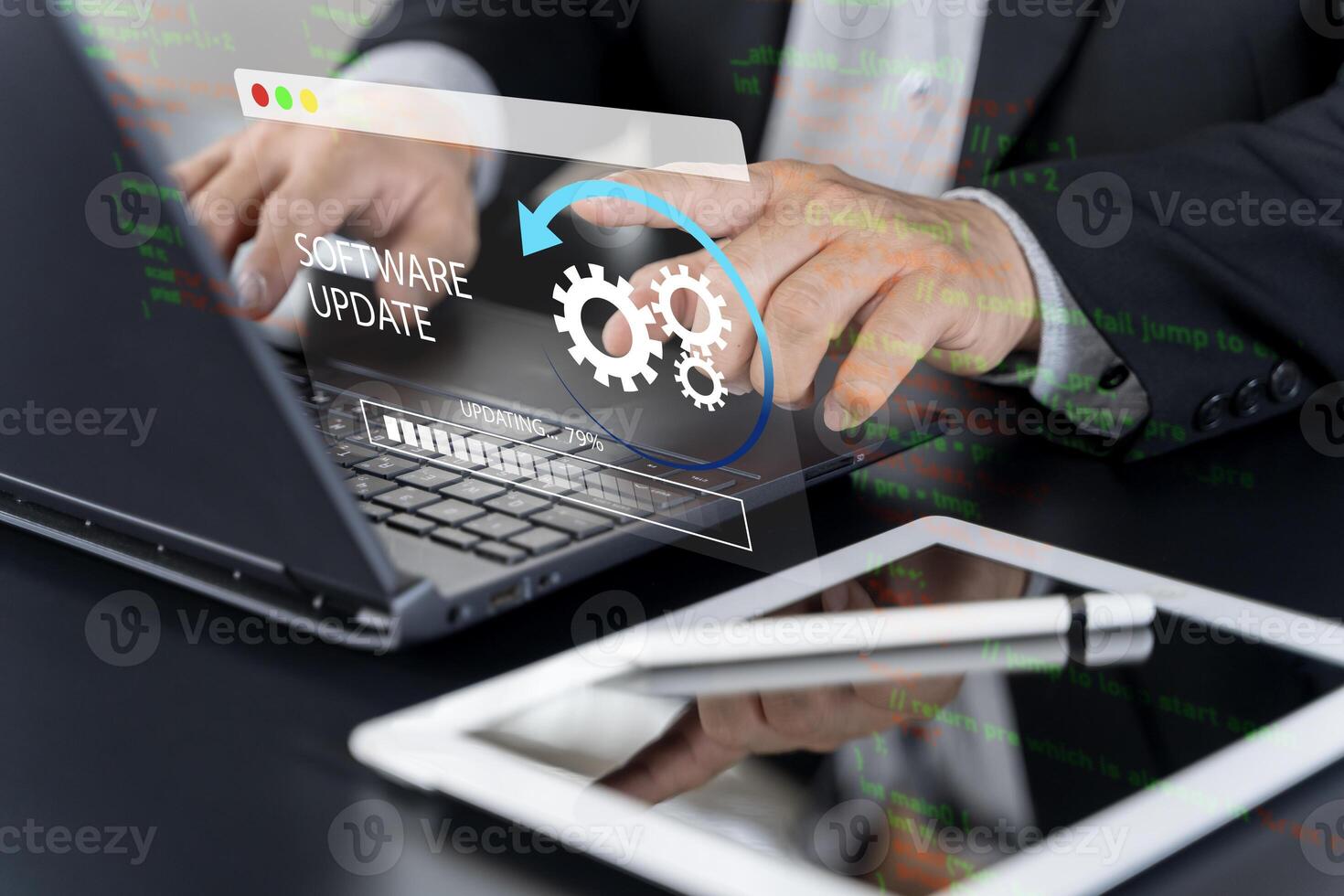 Update software application installing progress. Computer laptop hardware upgrade technology ...