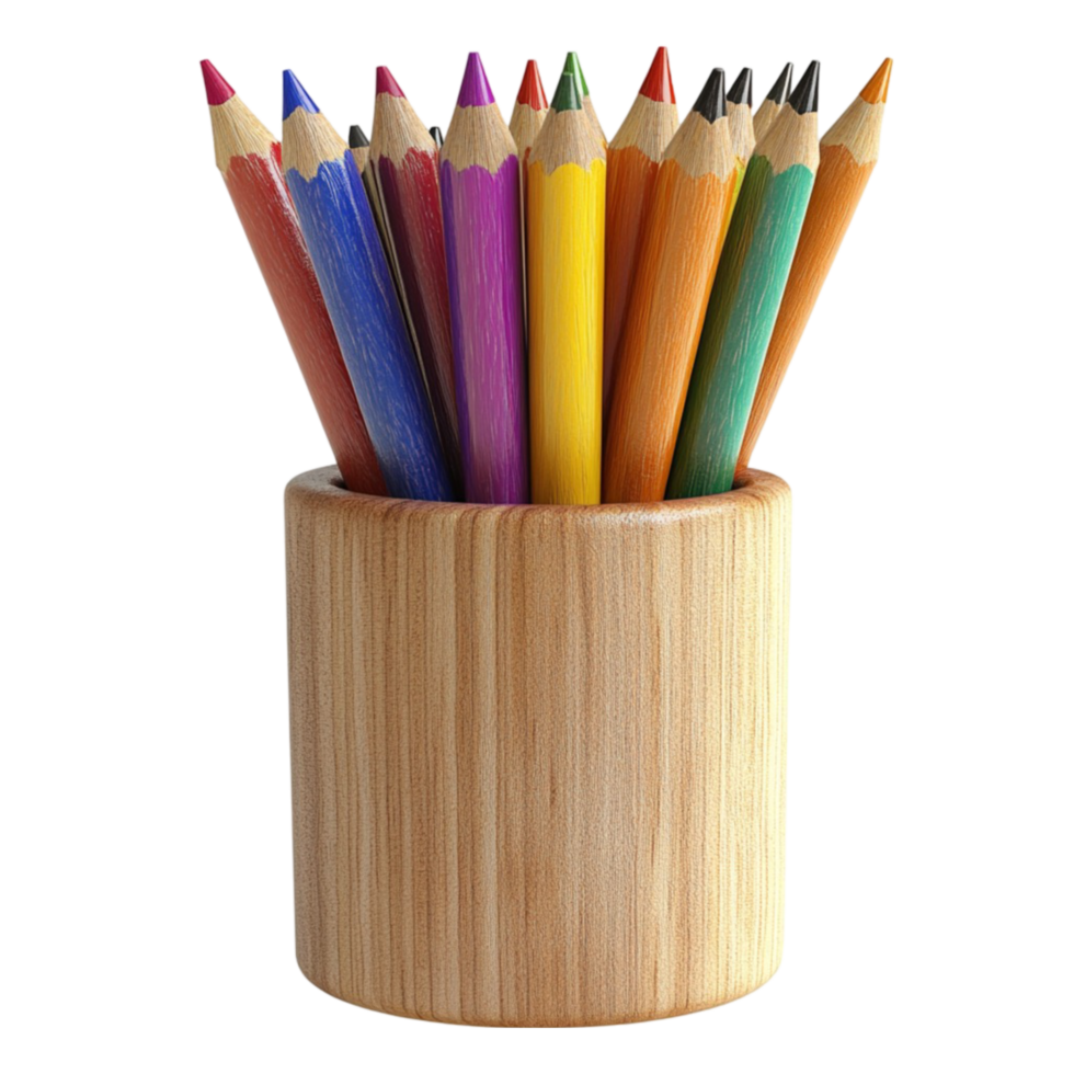 color pencils in a wooden cup on a transparent background 53651185 PNG