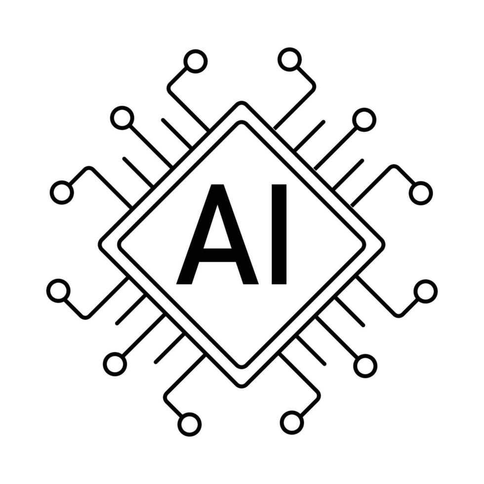 AI circuit board line icon, simple Electric processor chip, Artificial intelligence AI processor ...