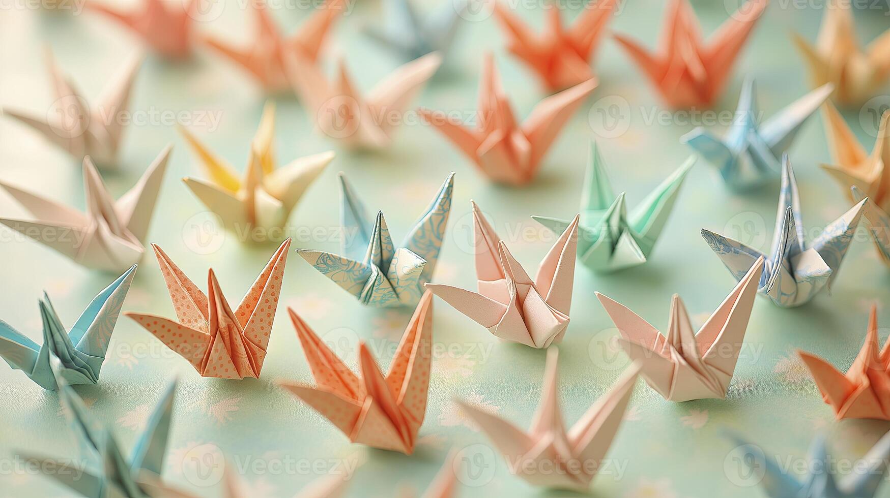 many pastel tone Miniature Traditional Japanese Origami Paper Cranes ...