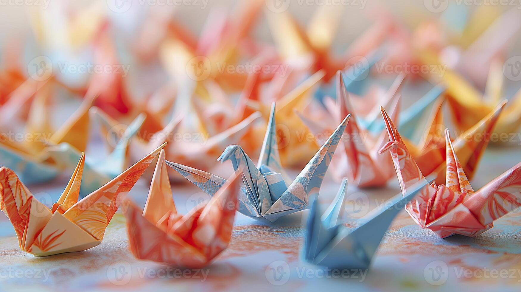 many pastel tone Miniature Traditional Japanese Origami Paper Cranes ...