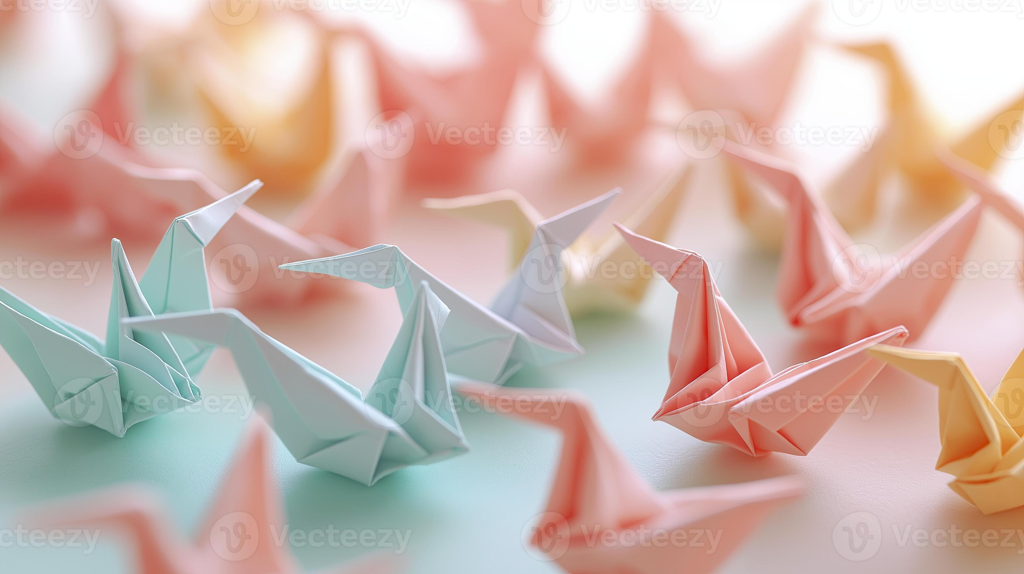 many pastel tone Miniature Traditional Japanese Origami Paper Cranes ...
