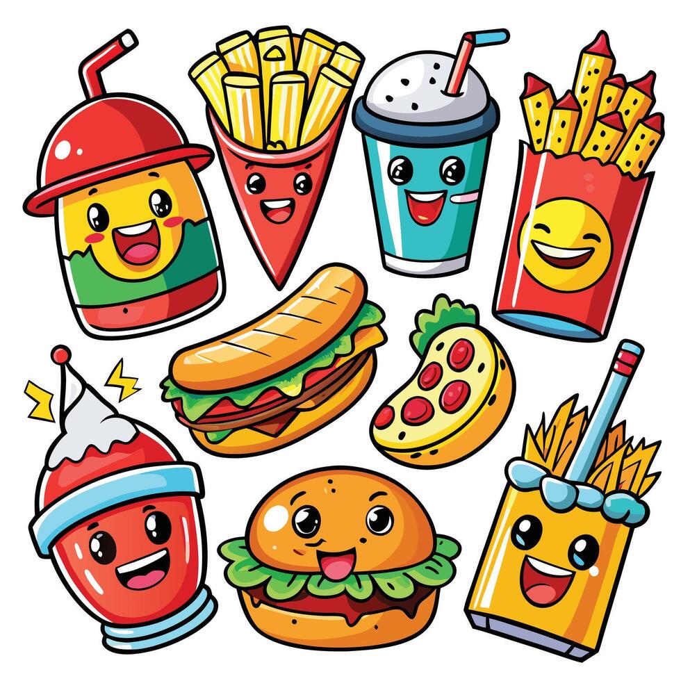 cute fast food cartoon set of fast food items 53668379 Vector Art at ...