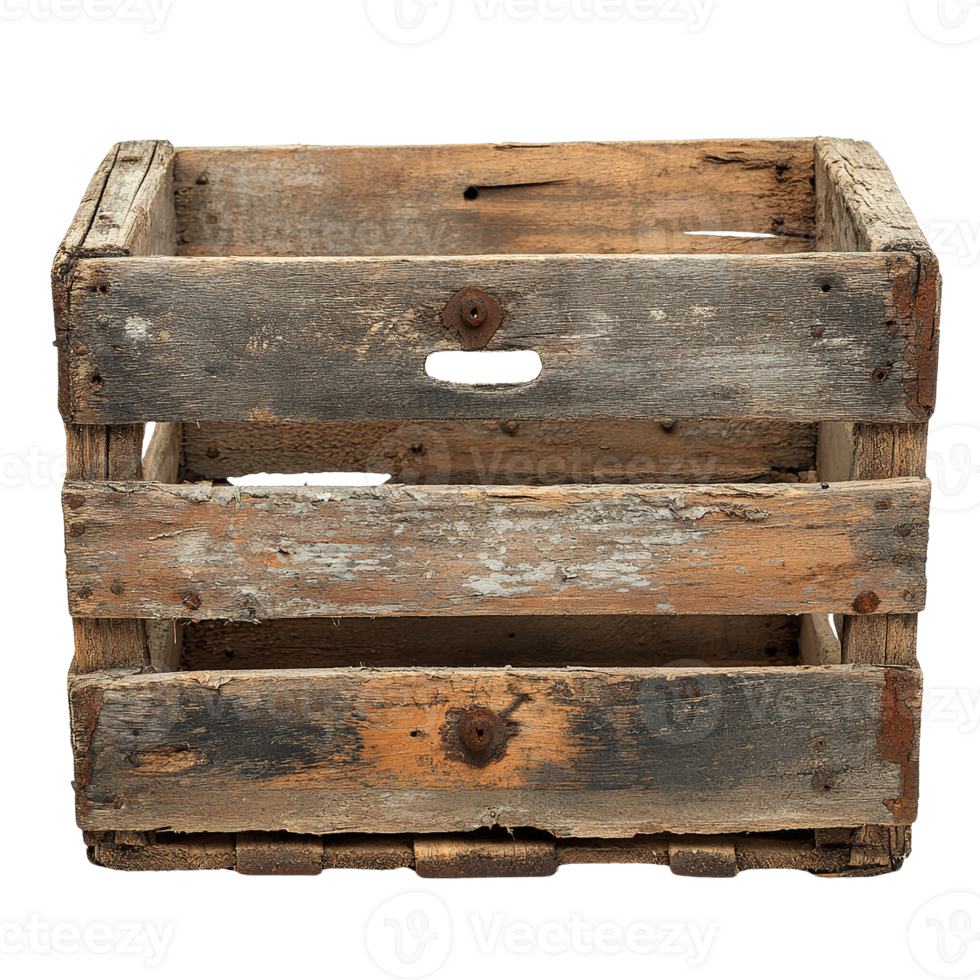 Weathered Wooden Crate with Broken Slats and Discolored Wood 53687137 PNG