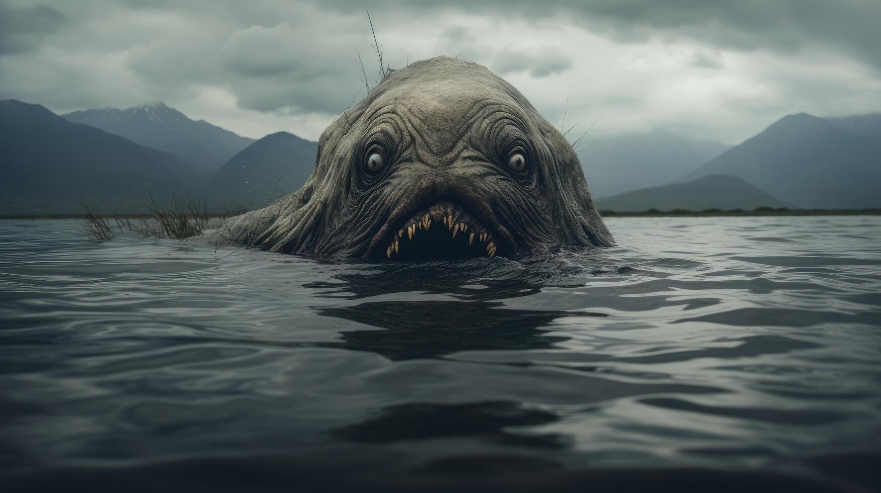 Mysterious creature emerging from dark waters 53692085 Stock Photo at Vecteezy
