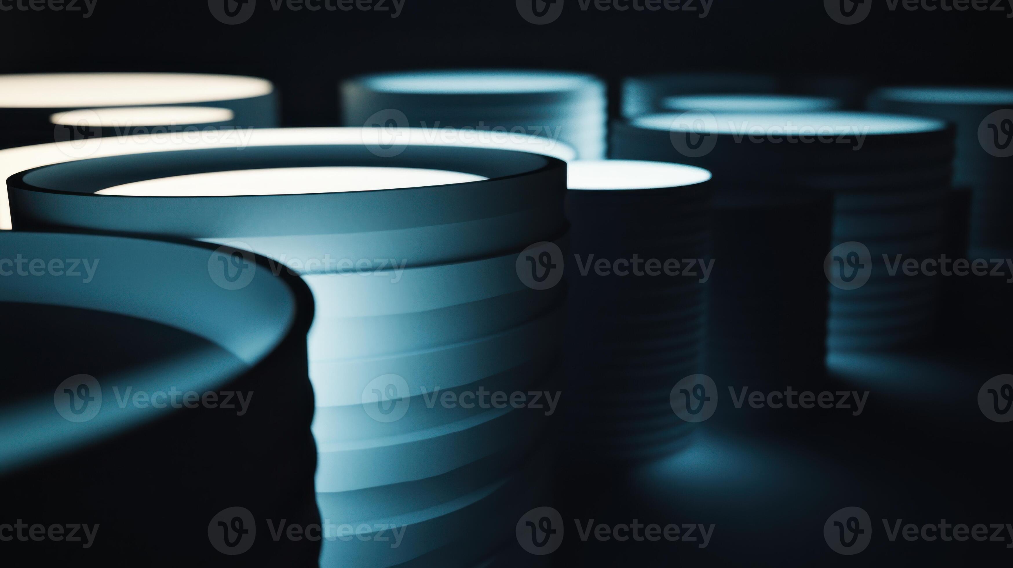 Concentric shadows from stacked cylinders, dynamic and abstract relief. Light shadow 3d pattern ...