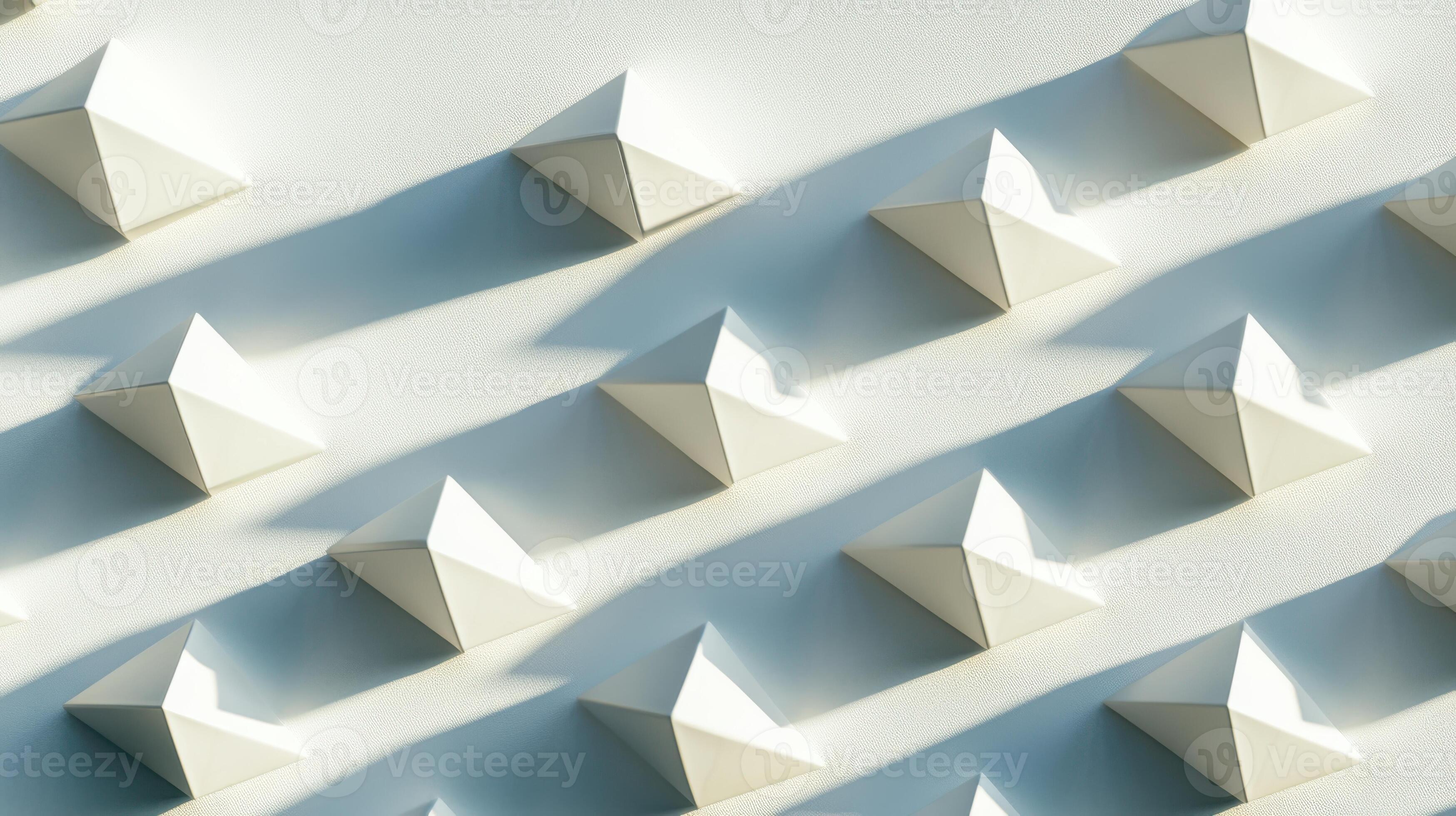 Rows of 3D pyramids casting shadows, abstract geometric depth and dimension. Light shadow 3d ...