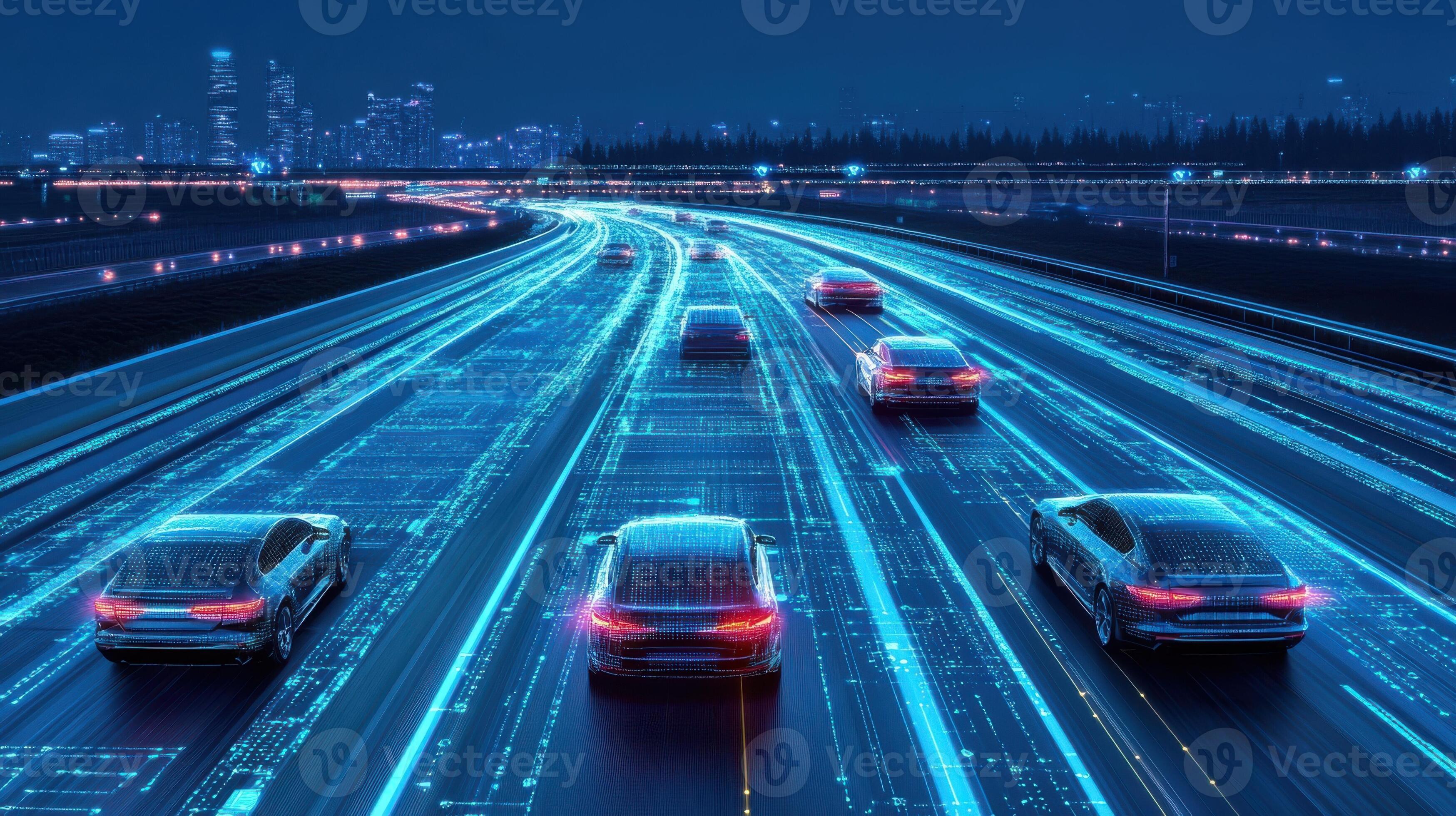 Autonomous cars with wireless communication, seamless highway integration. Robotic cars 53693846 ...