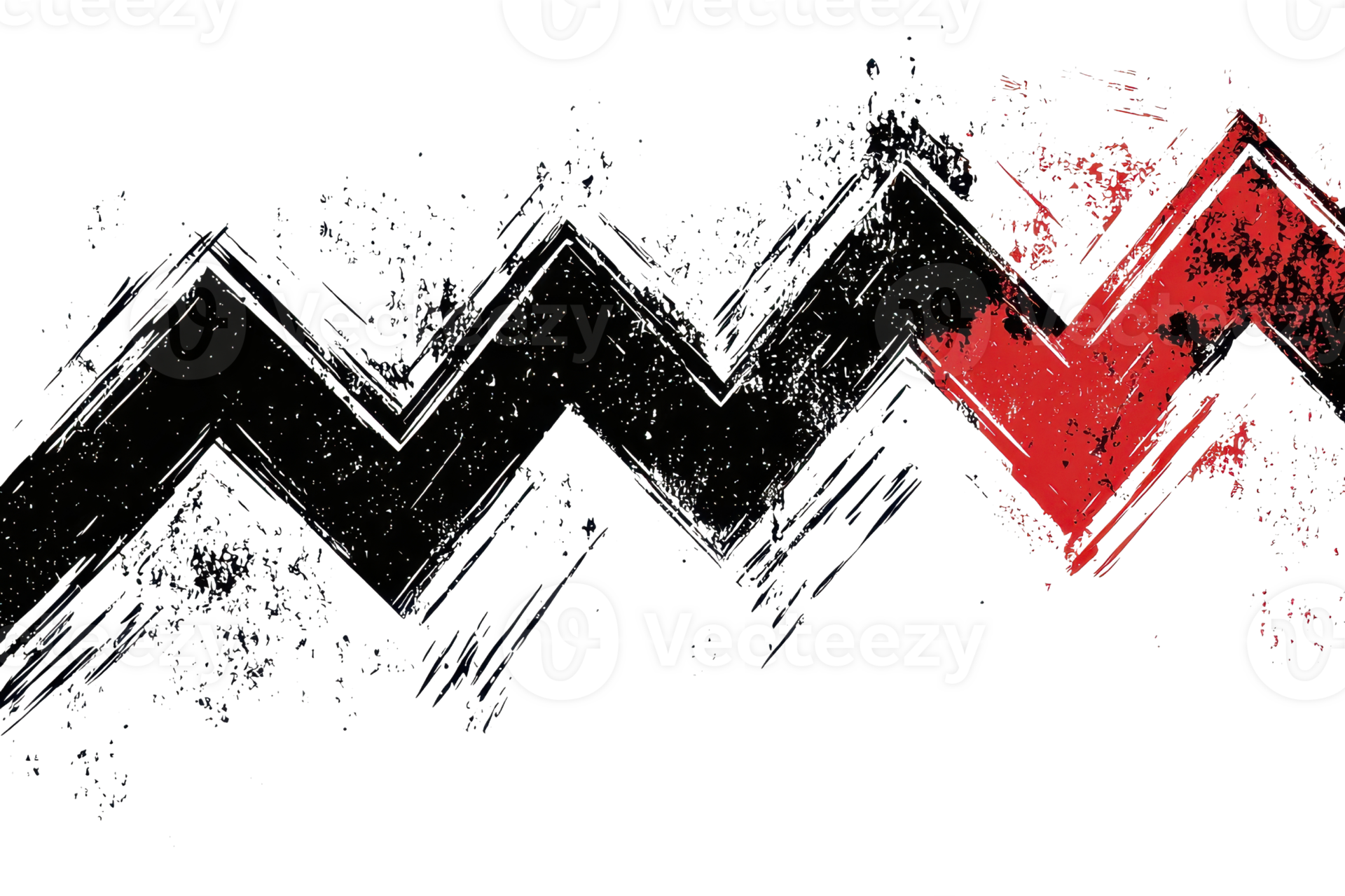 A bold, abstract design featuring zigzag patterns in dark tones with a striking red shape ...