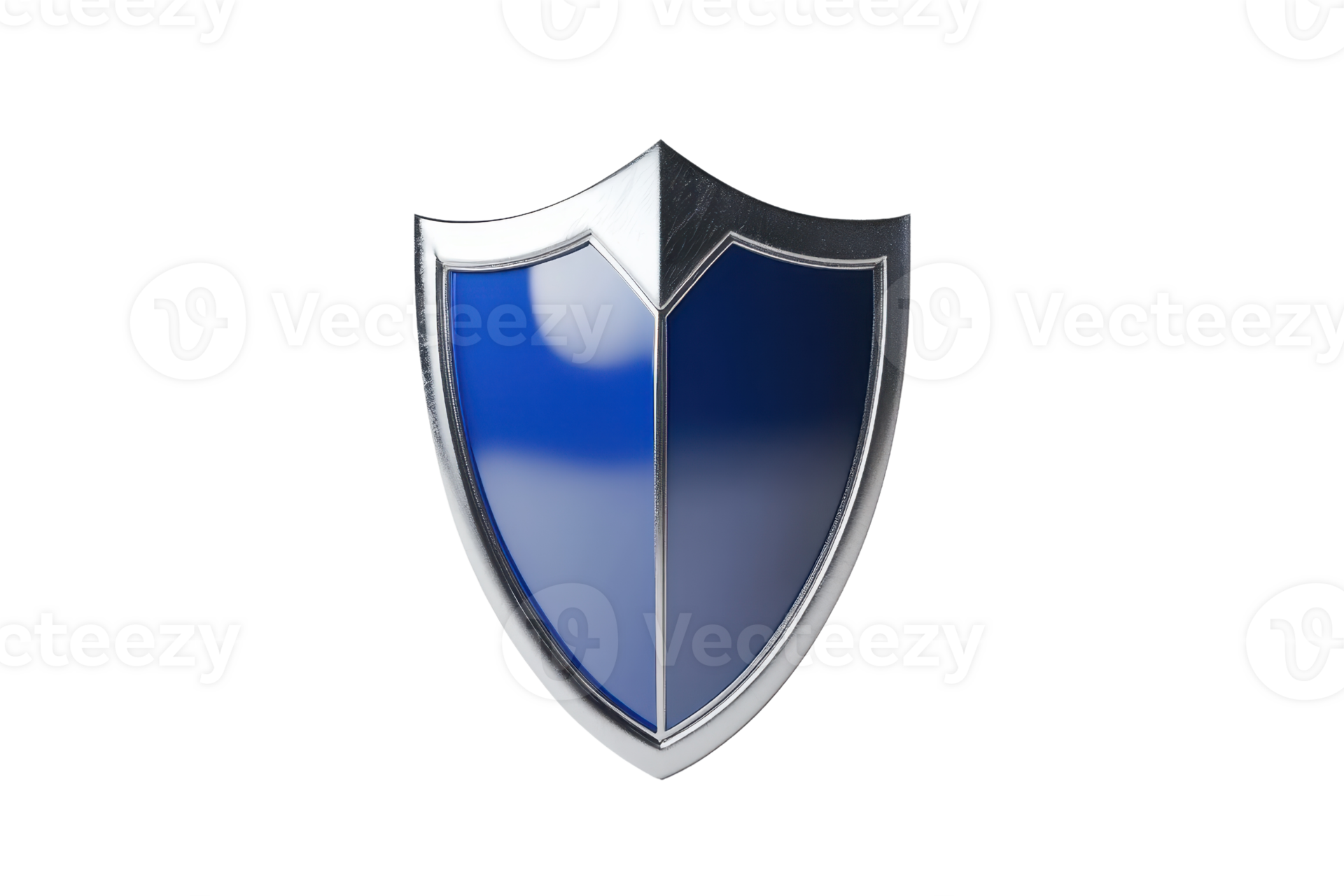 A sleek blue and silver shield, symbol of strength and protection, isolated on a transparent ...