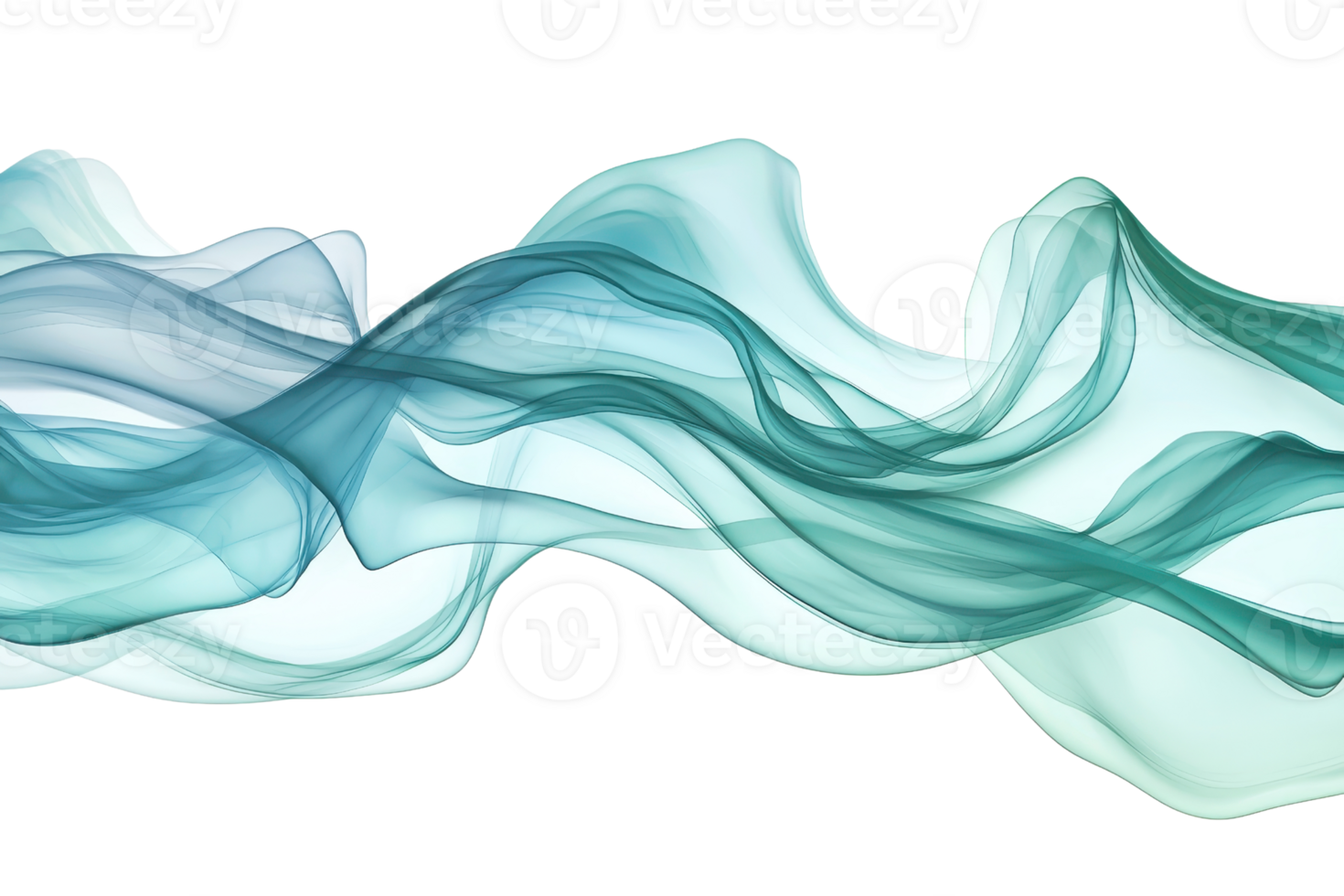 Abstract flowing blue and green waves creating a smooth, elegant pattern on a transparent ...