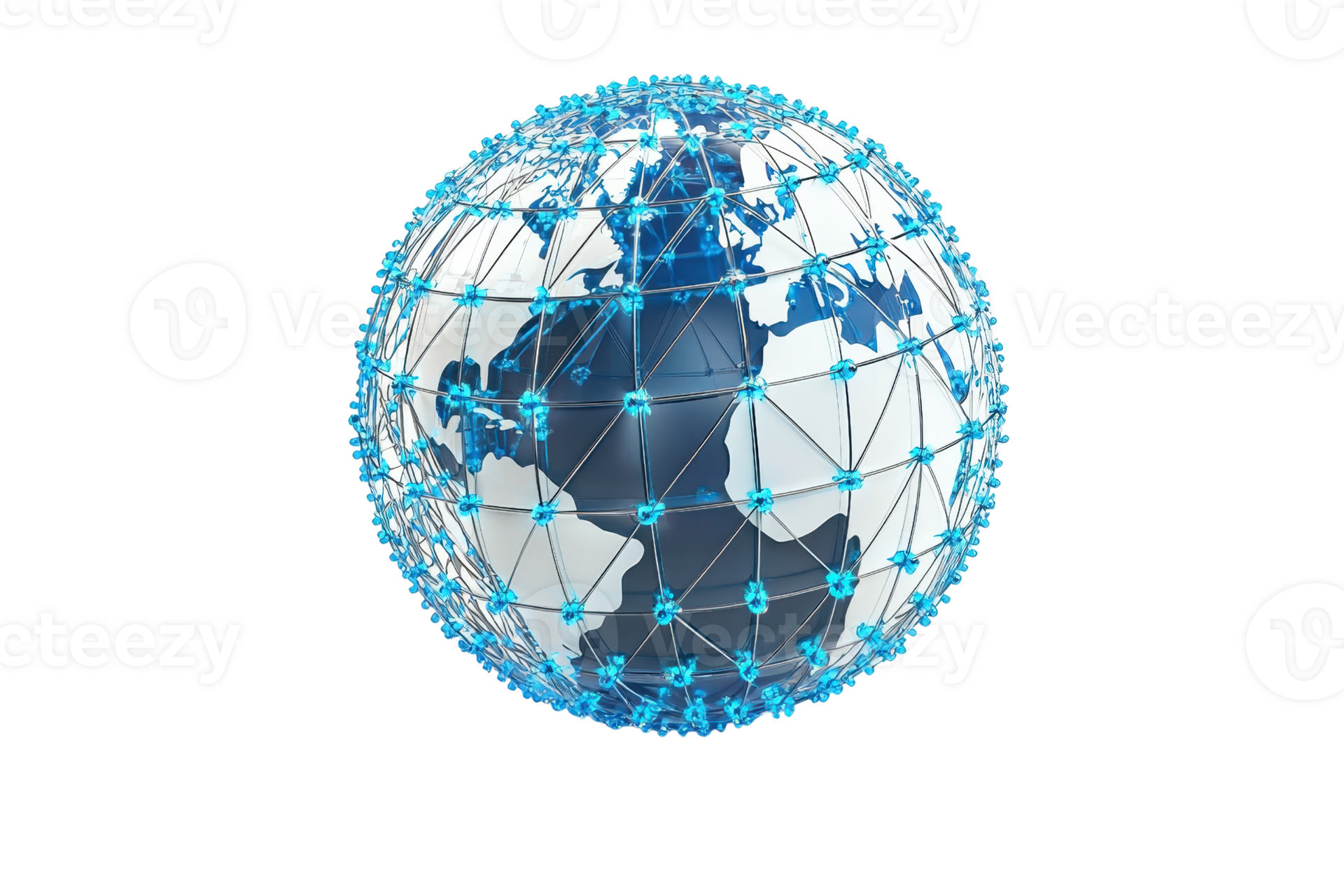 Digital globe representing global network connectivity with interconnected nodes and blue lines ...