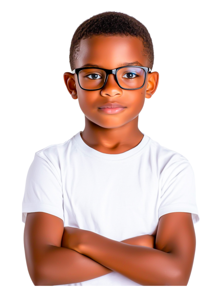 Confident Boy with Glasses Posing Against 53718223 PNG