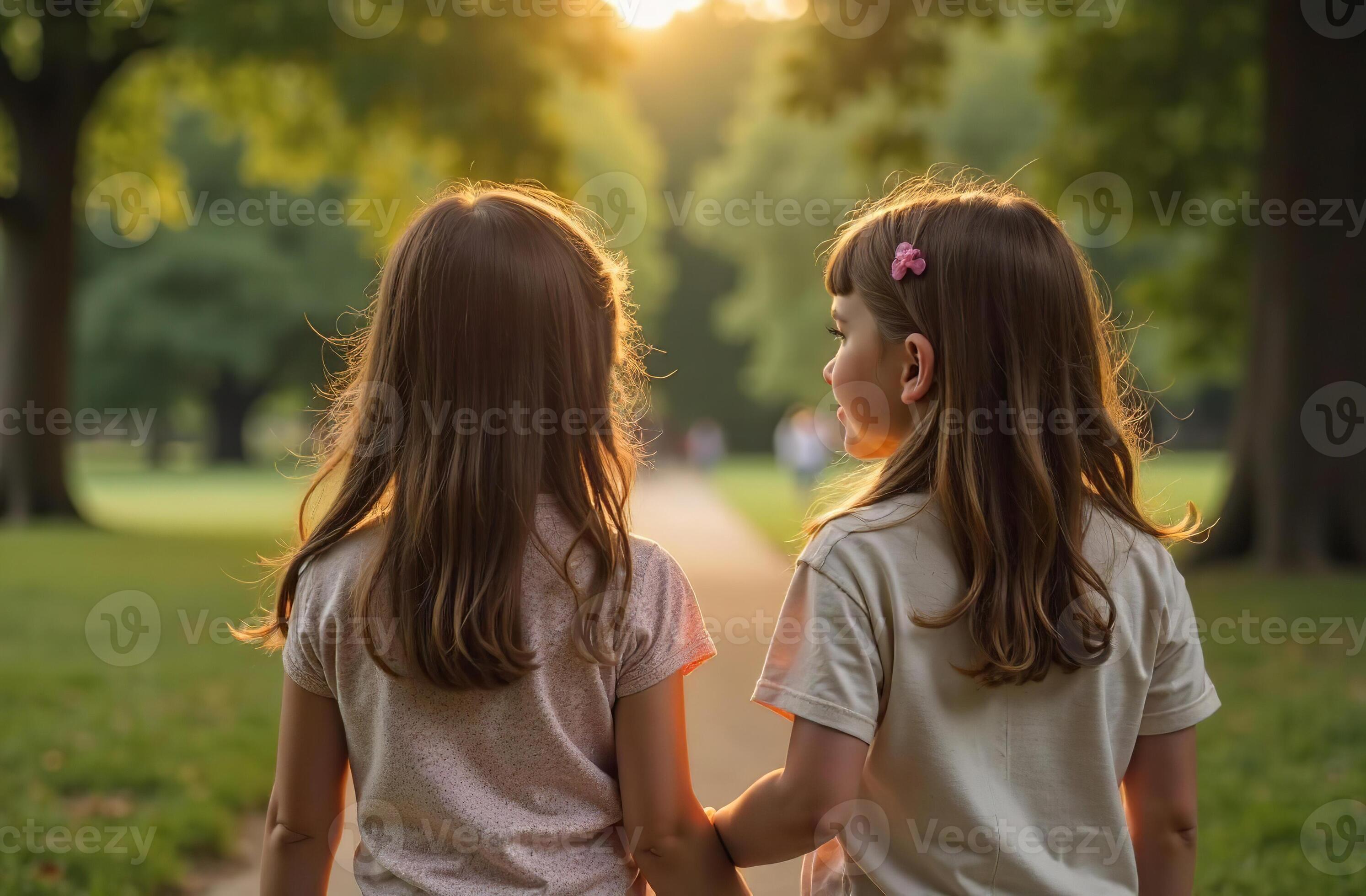 Portrait of classy two little girls walking in the park, happy childhood 53724853 Stock Photo at ...