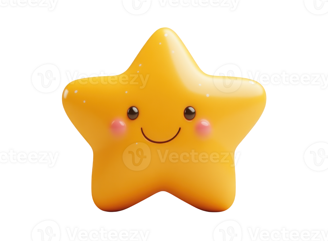 3d icon Cute smiling yellow star emoji character expressing happiness on transparent background ...