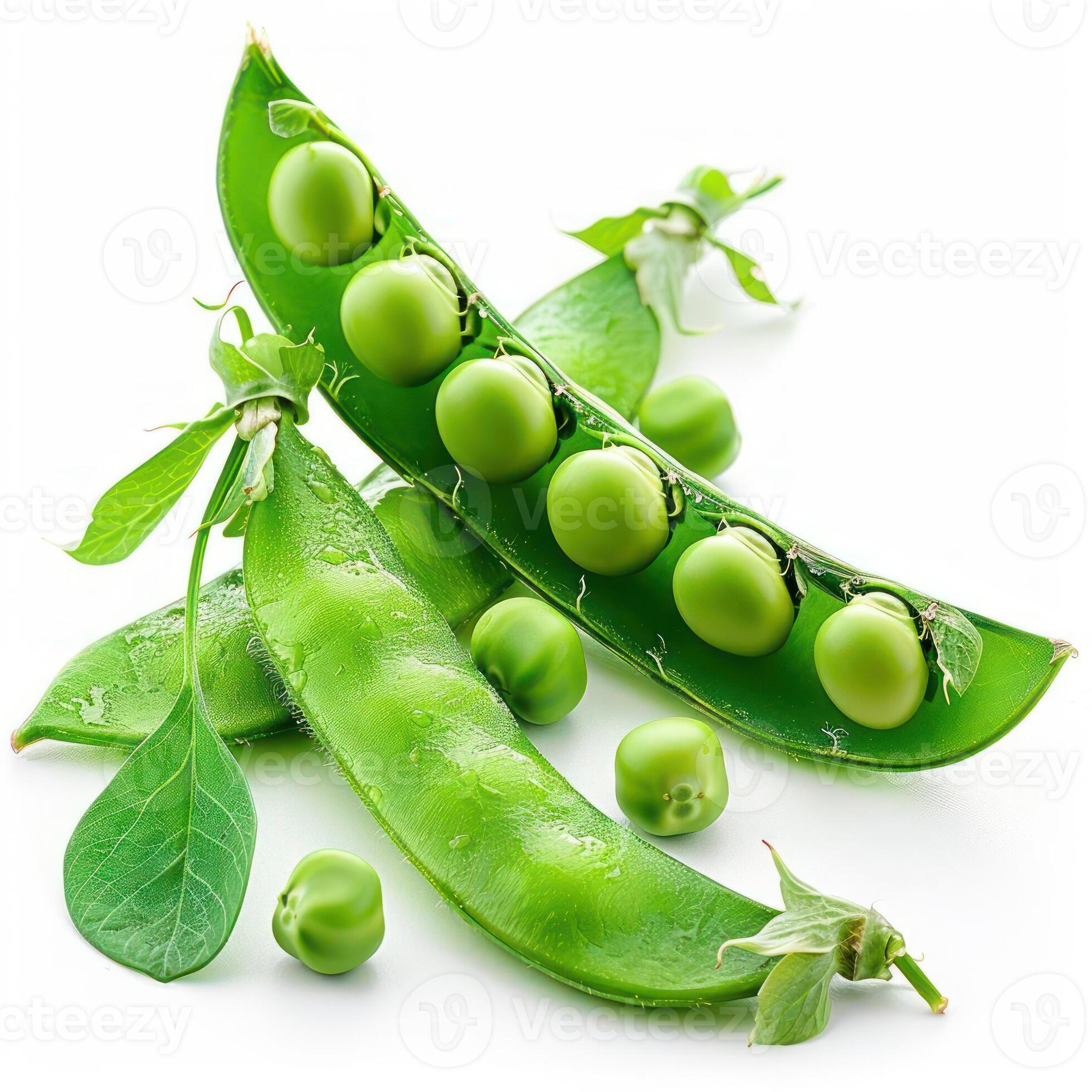 Green snap peas and pea pods on a white background. 53740514 Stock ...