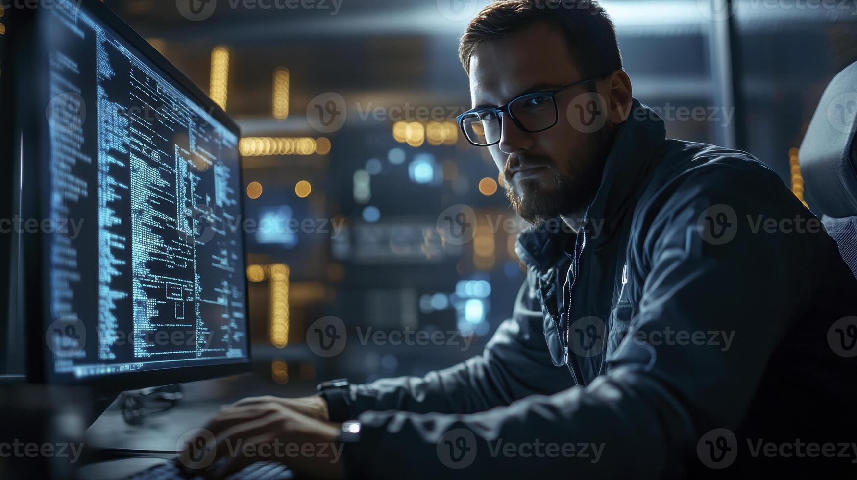 Focused Programmer Coding Cybersecurity Software Late Night Data ... Focused Programmer Coding Cybersecurity Software Late Night Data ...