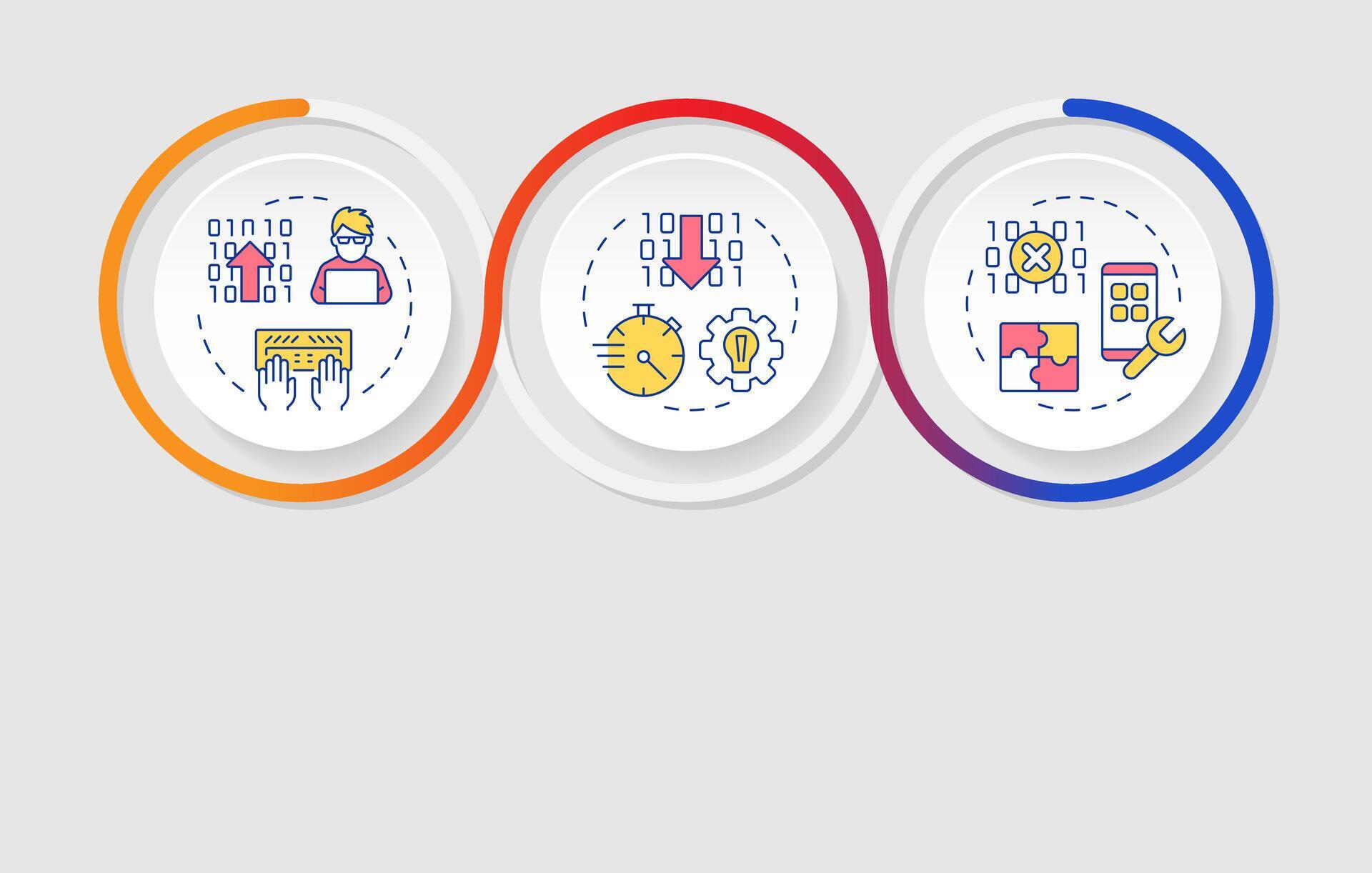 App development approaches infographics circles sequence. RPA ...