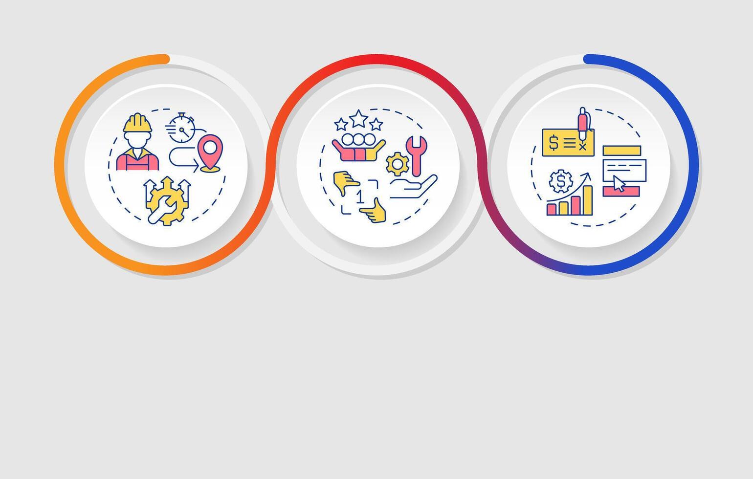 Benefit of FSM infographics circles sequence. Field service managment ...