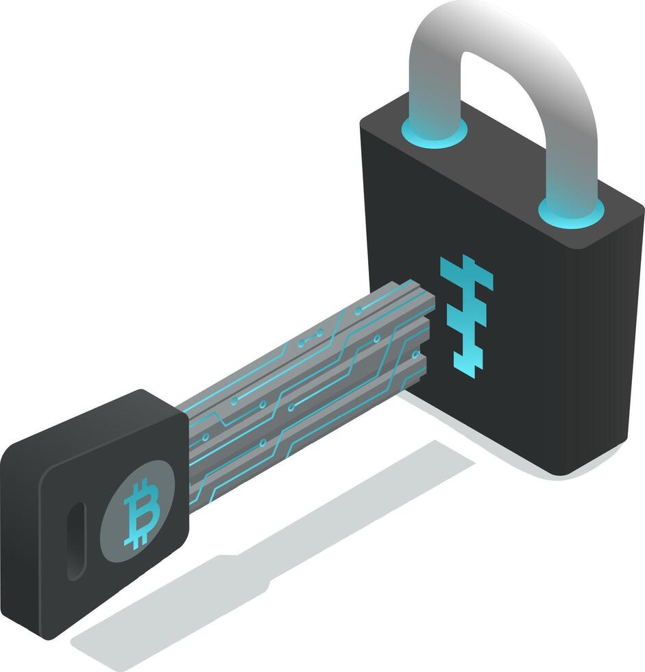 Futuristic metallic key with electric circuits and bitcoin logo ... Futuristic metallic key with electric circuits and bitcoin logo ...