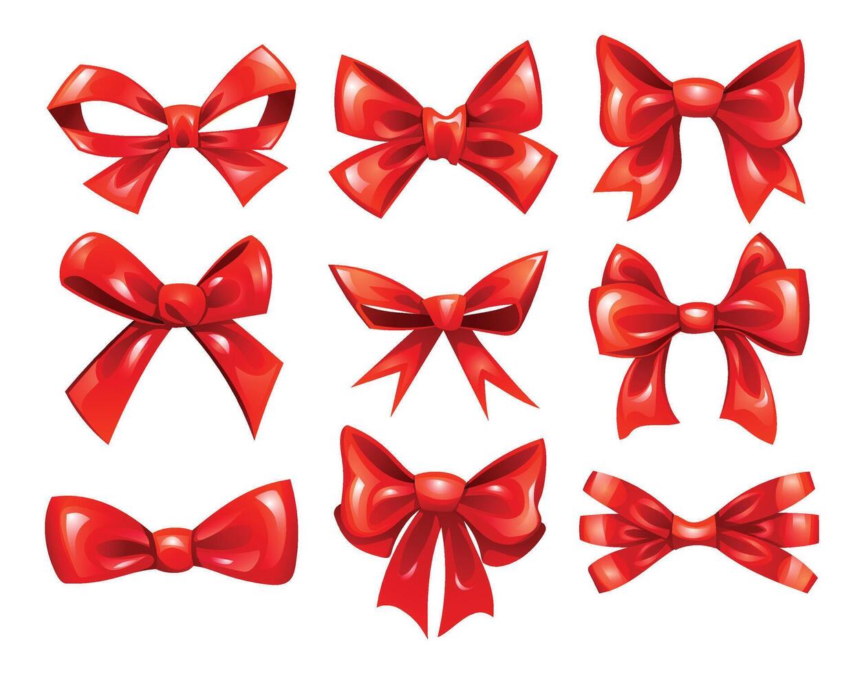 Set of red ribbon bows in various styles, perfect for decoration and ...