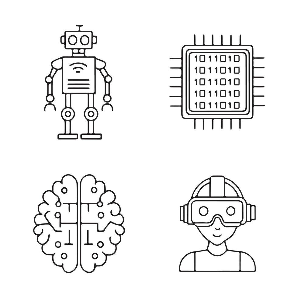 Bold Line Icons for Artificial Intelligence Algorithms and Processes ...
