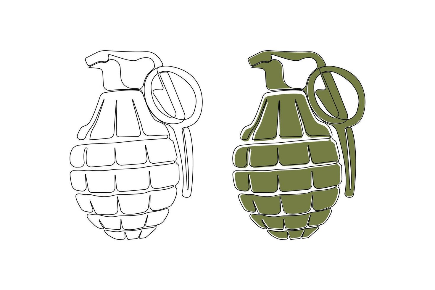 Hand grenade line art icon in doodle style. Military grenade continuous ...