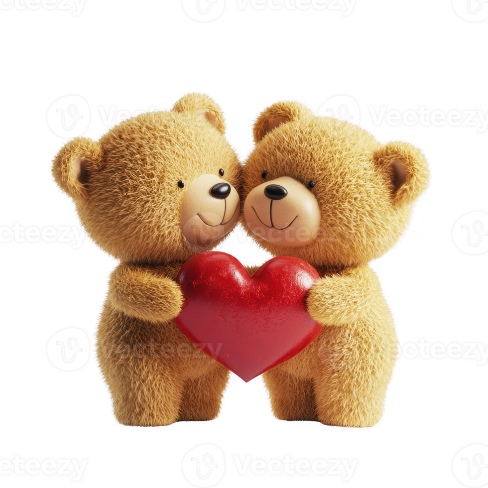 Two cute teddy bears sharing a heart, symbolizing love and friendship. 53813165 PNG
