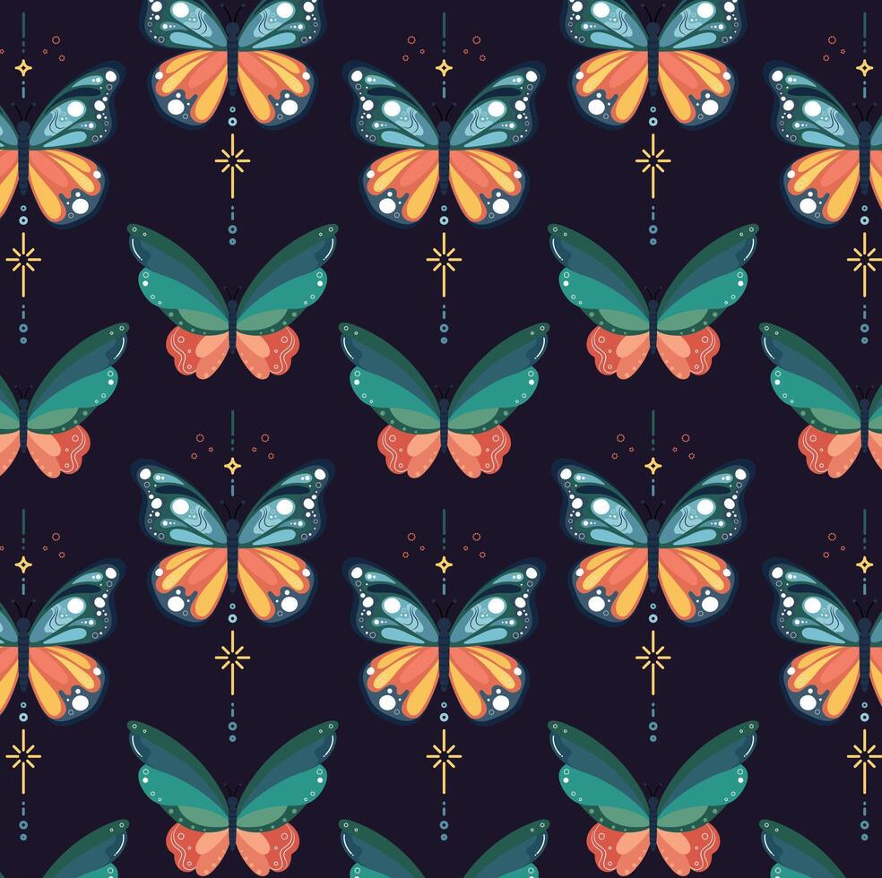 Mystic Boho insect and butterfly pattern illustration featuring magical moth elements. Esoteric ...