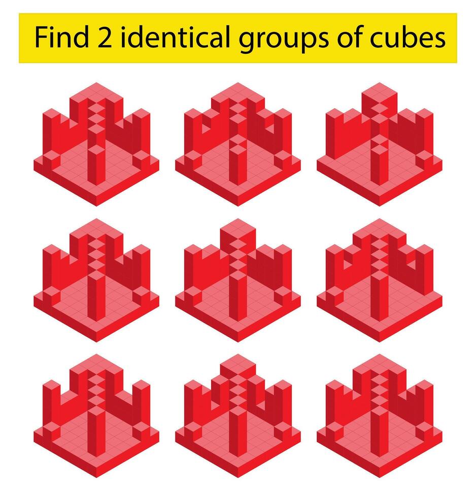 Fun puzzle game for kids. Need to find two identical groups of cubes. Task for development of ...