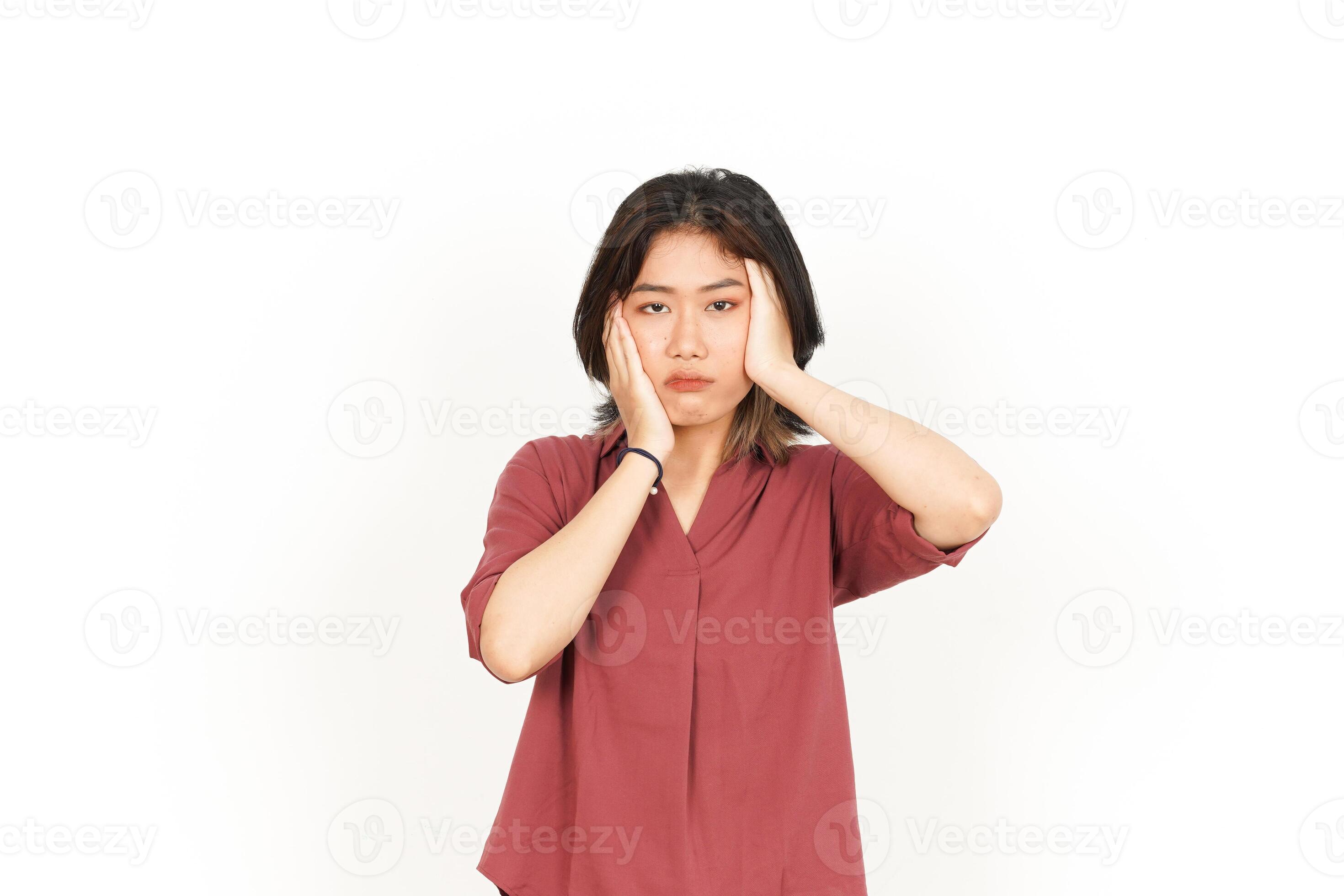 Hand on Face Boring Gesture Of Beautiful Asian Woman Isolated On White ...