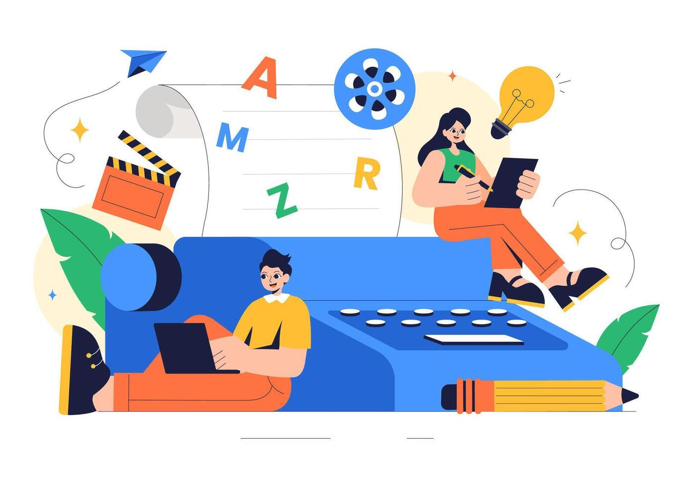 Movie Scriptwriting Illustration Featuring a Screenwriter Crafting ...