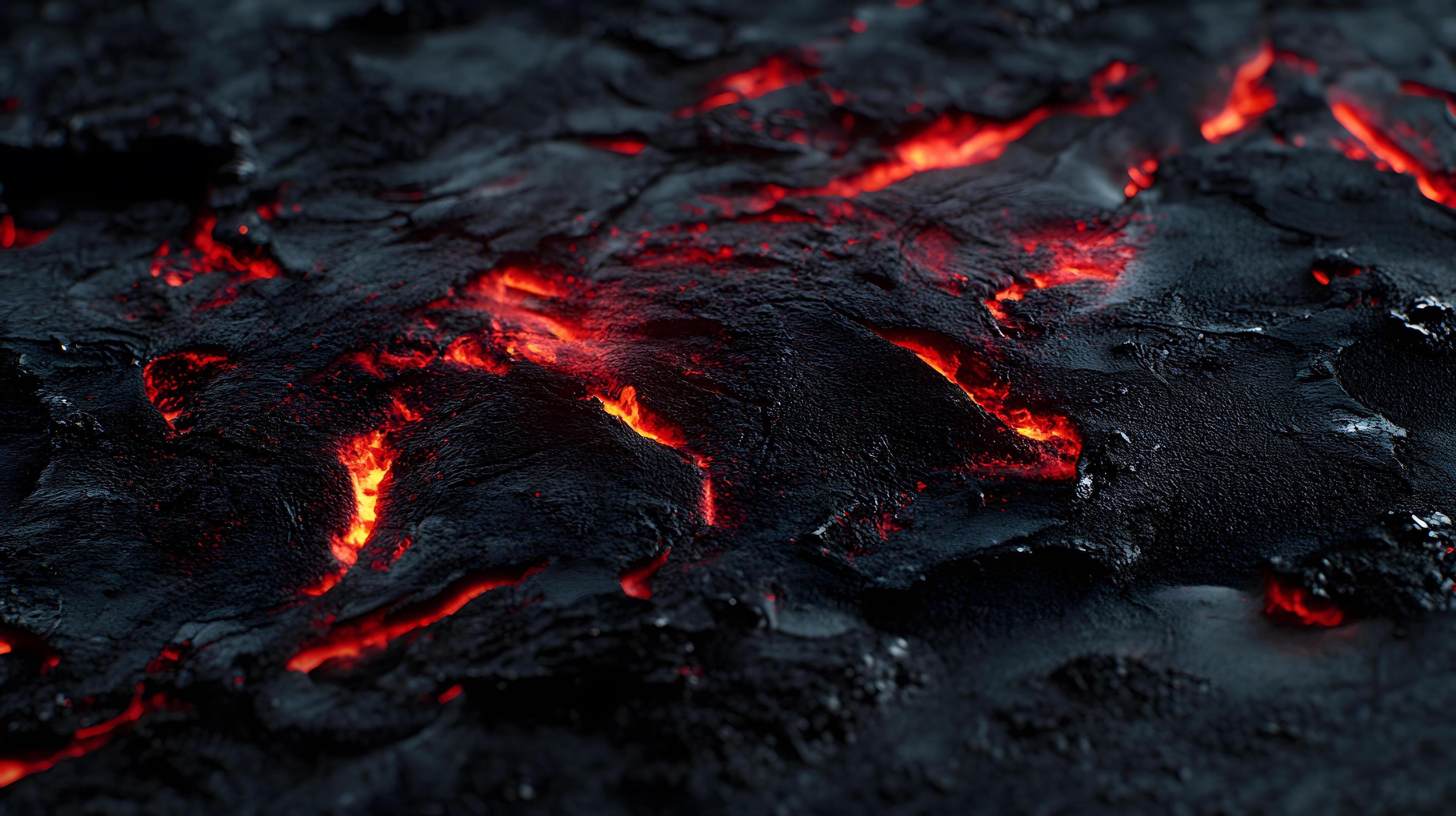 A black and red lava field with a red and orange lava flow 53826618 Stock Photo at Vecteezy